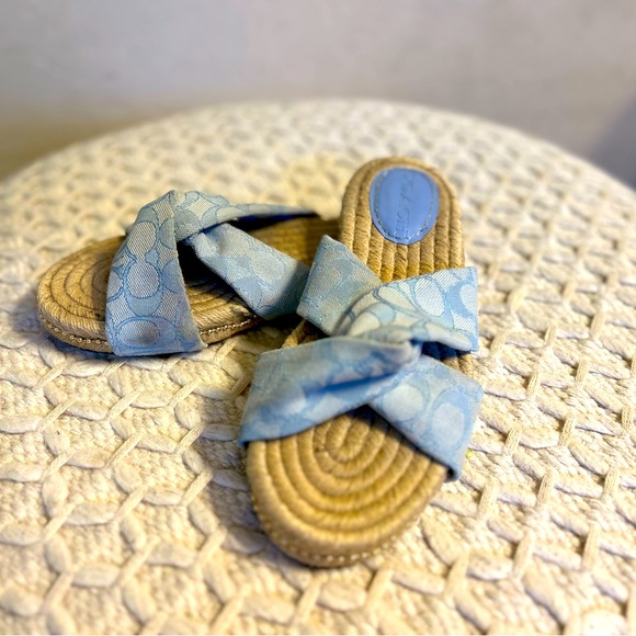 Coach | Shoes | Coach Light Blue And Tan Sandals | Poshmark